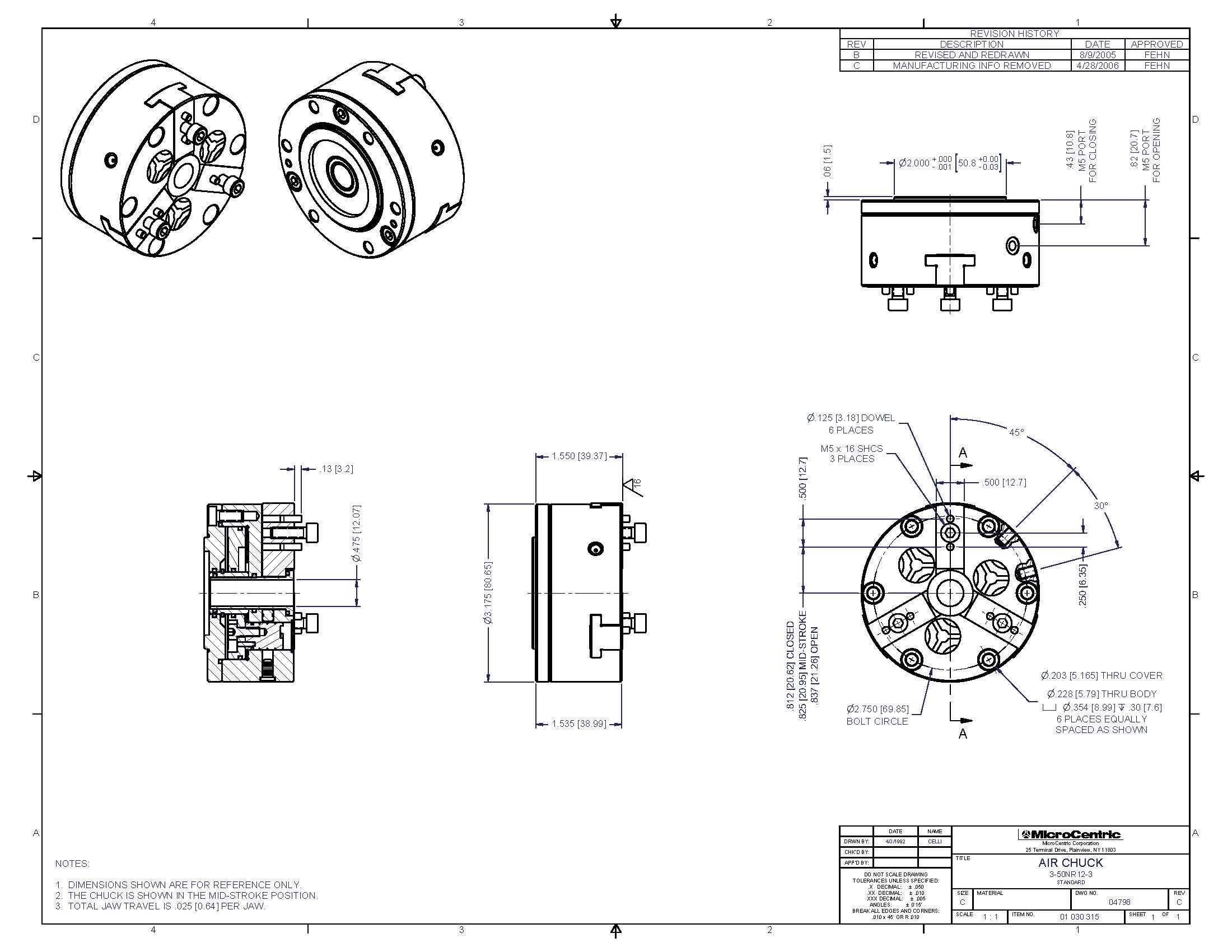 Model 3-50NR12-3, Stationary Air Chucks On MicroCentric Corp.